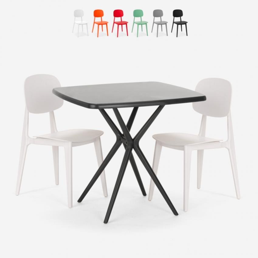 Set tavolo nero moderno quadrato 70x70cm 2 sedie design Wade Black ...