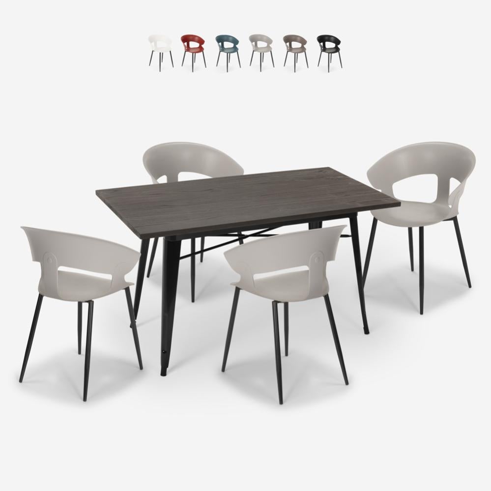 Set tavolo da pranzo cucina 120x60cm tolix 4 sedie design moderno Tecla ...