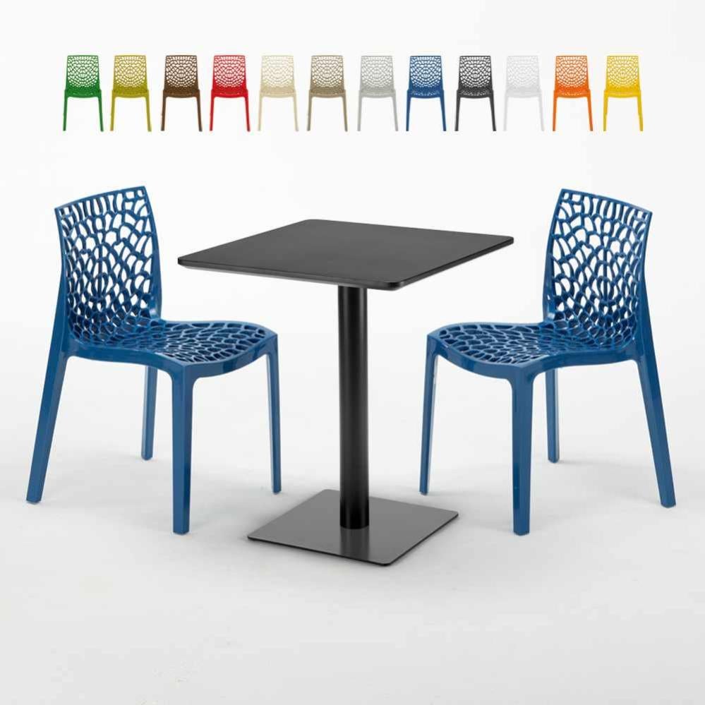 Tavolo Quadrato Nero 60x60 cm con 2 Sedie Colorate Gruvyer Licorice ...