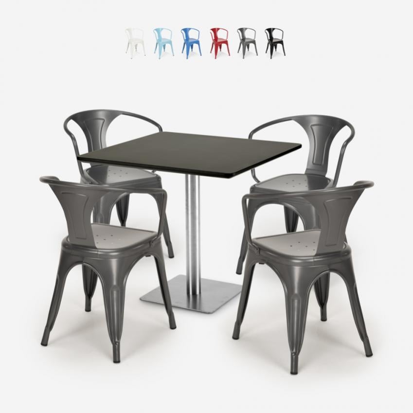 Set tavolino Horeca bar cucina ristoranti 90x90cm 4 sedie Tolix Heavy ...