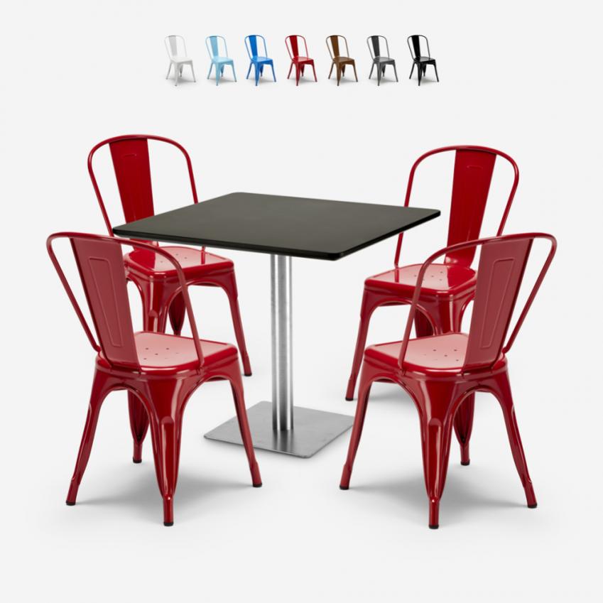 Ensemble bar restaurant 4 chaises et table horeca noire 90x90cm just ...