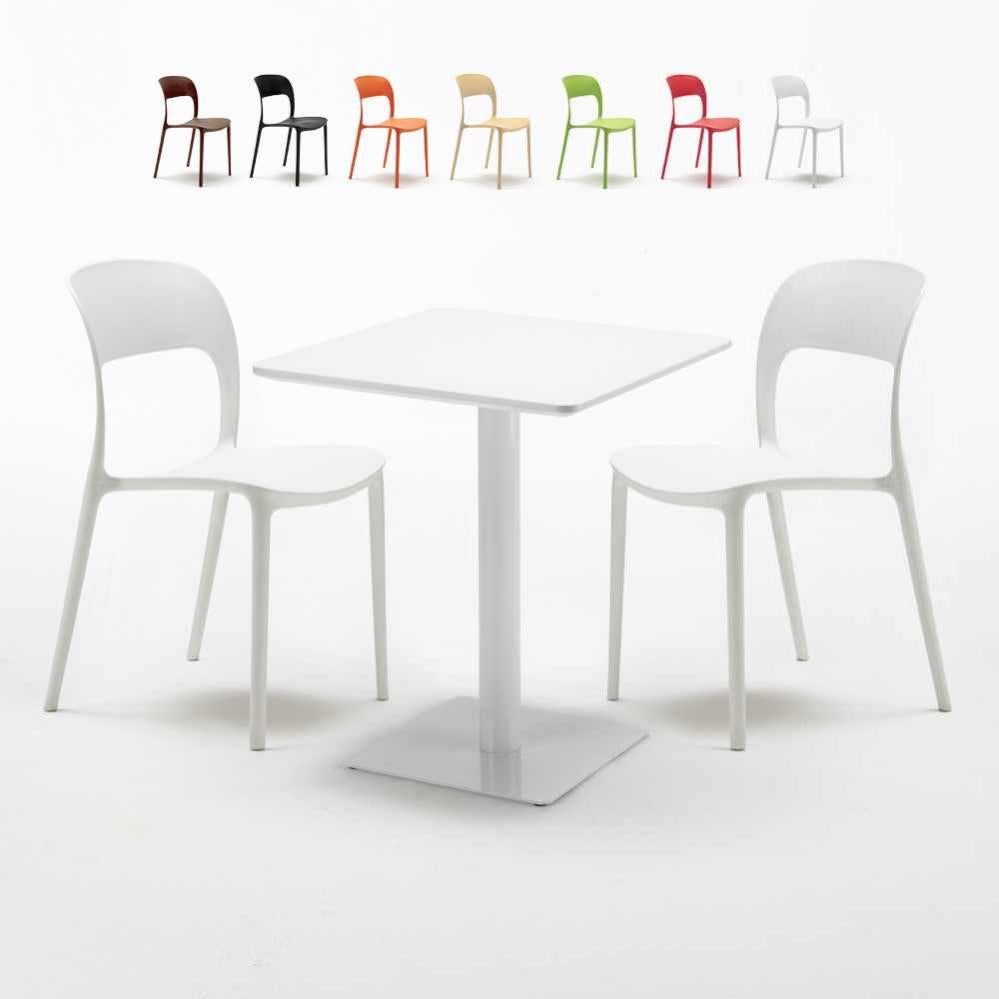 Mesa Cuadrada Blanca 60x60 cm con 2 Sillas De Colores Restaurant Lemon ...