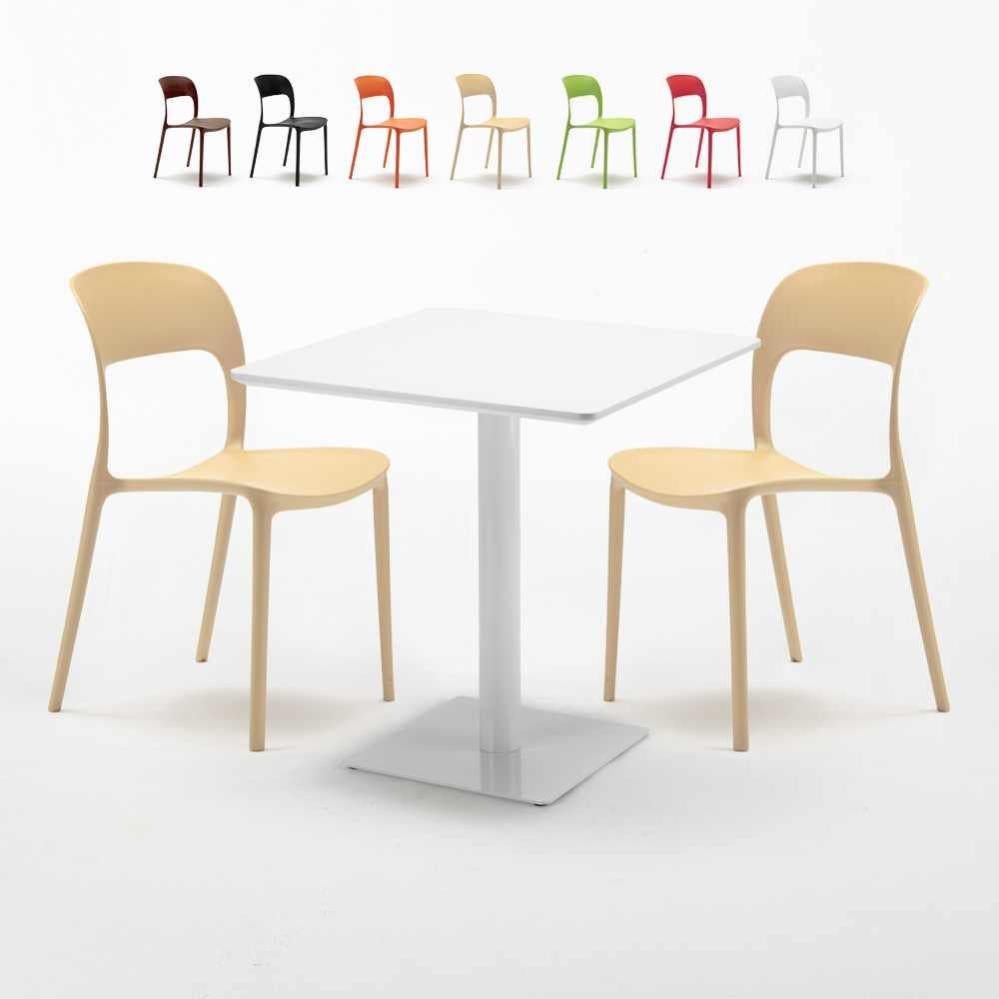 Tavolino Quadrato Bianco 70x70 cm con 2 Sedie Colorate Restaurant ...