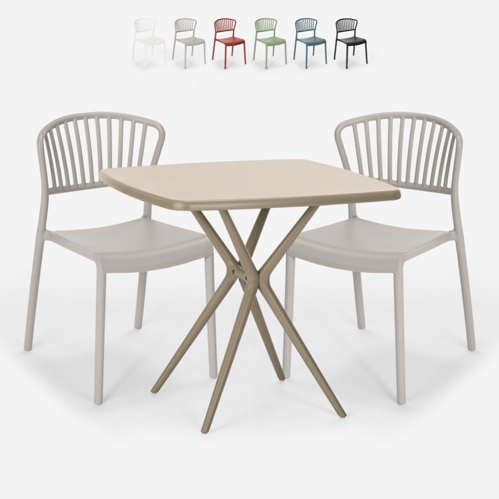 Ensemble Table Carrée 70x70cm Beige et 2 Chaises Intérieur Extérieur ...