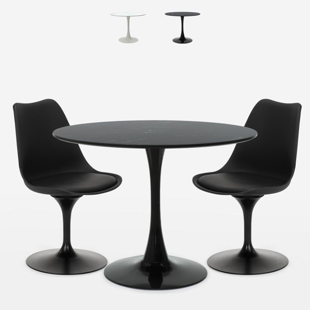 Table ronde 80cm design Tulipane effet marbre + 2 chaises modernes rich ...