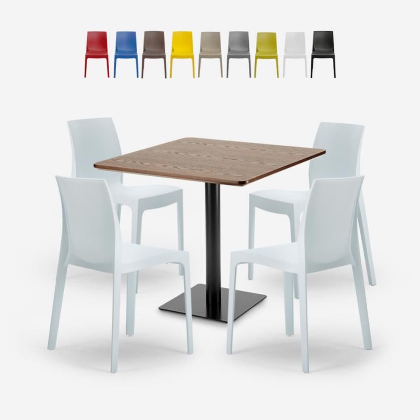 Set tavolino Horeca 90x90cm 4 sedie impilabile ristorante bar cucina ...