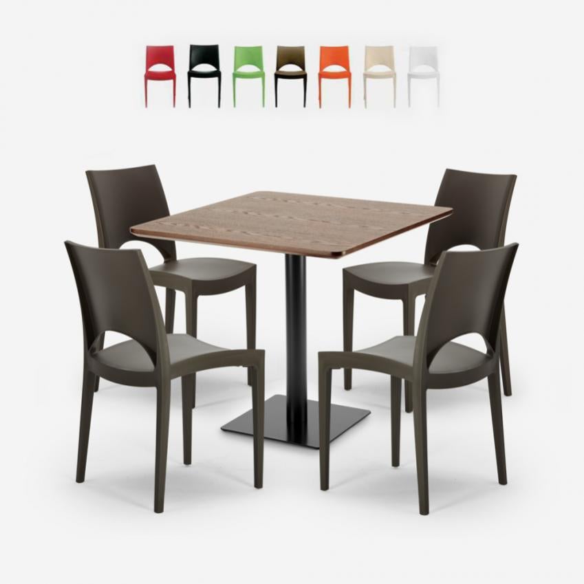 Set tavolino 90x90cm Horeca 4 sedie impilabile bar ristorante Prince ...
