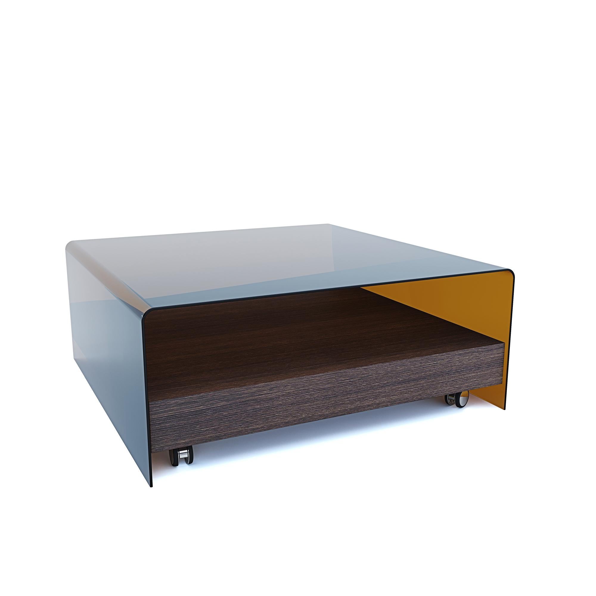 Tavolino Basso Quadrato Ripiano In Legno Ruote Rotelle Salotto ...