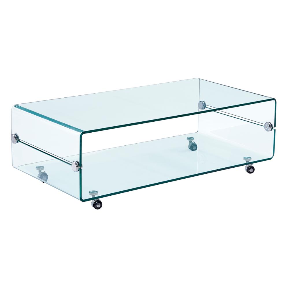 Tavolino Basso Rettangolare in Vetro Curvato con Ruote Rotelle E ...