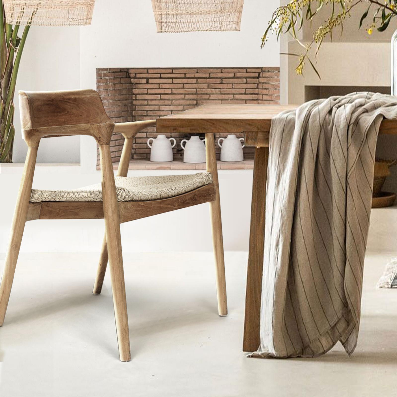 DIMA - Chaise en bois de teck massif et assise en corde beige | Leroy ...