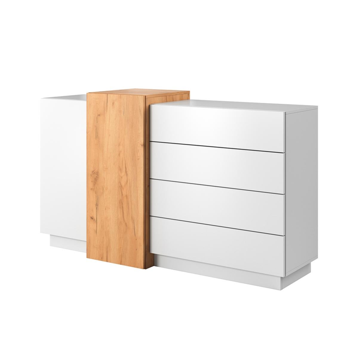 Commode 2 portes 4 tiroirs Bonnie Blanc et Bois | Leroy Merlin