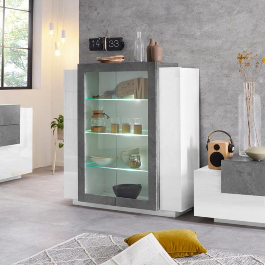 Vaisselier de salon blanc brillant ardoise design moderne New Coro Hem ...