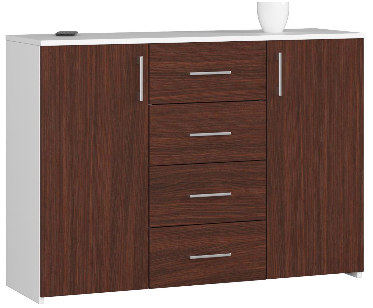 Commode AKORD K45 Blanche 110 cm 2 portes 4 tiroirs façade Wengé 4 ...