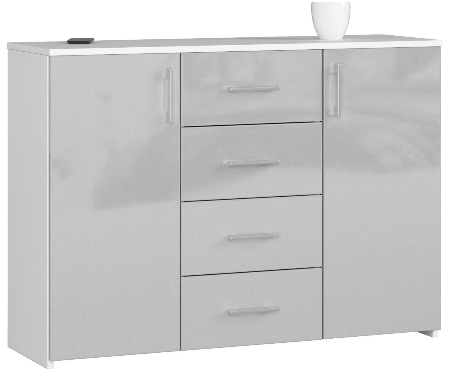 Commode AKORD K45 Blanche 110 cm 2 portes 4 tiroirs façade Métallique ...