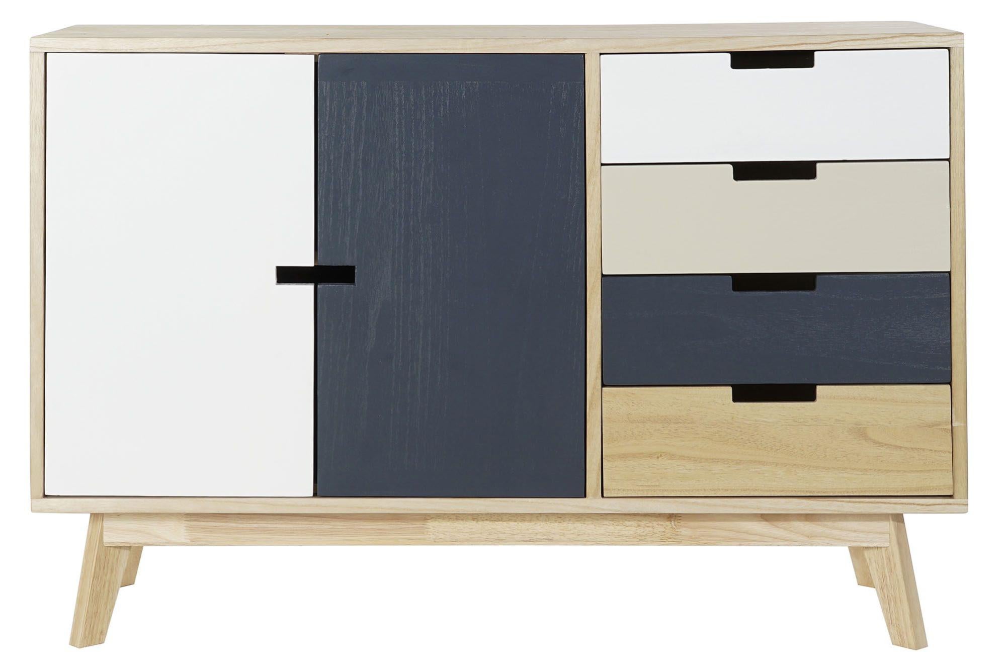 Commode en bois Paulownia avec 4 tiroirs et 2 portes - Largeur 100 x ...