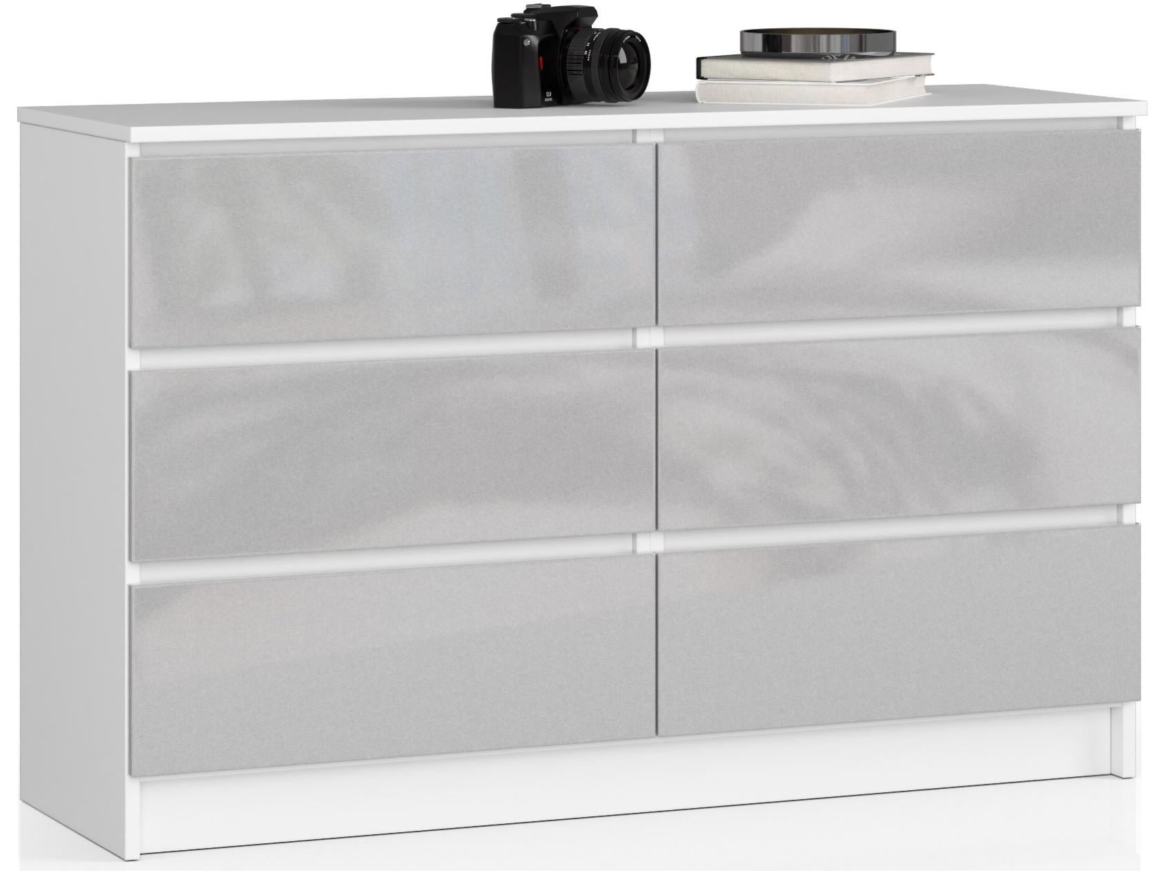 Commode AKORD K120 Blanche 120 cm 6 tiroirs façade Métallique Brillant ...