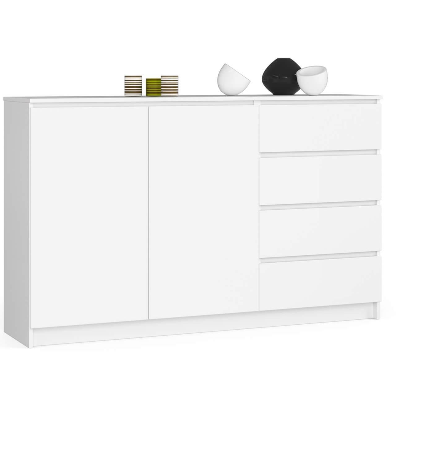 Commode AKORD K013 Blanche 160 cm 2 portes 4 tiroirs façade Blanche 2 ...