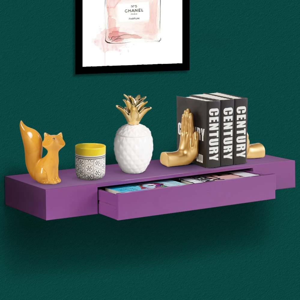 Mensola Cassetto Sospeso da Parete Scaffale in Legno MDF Viola ...