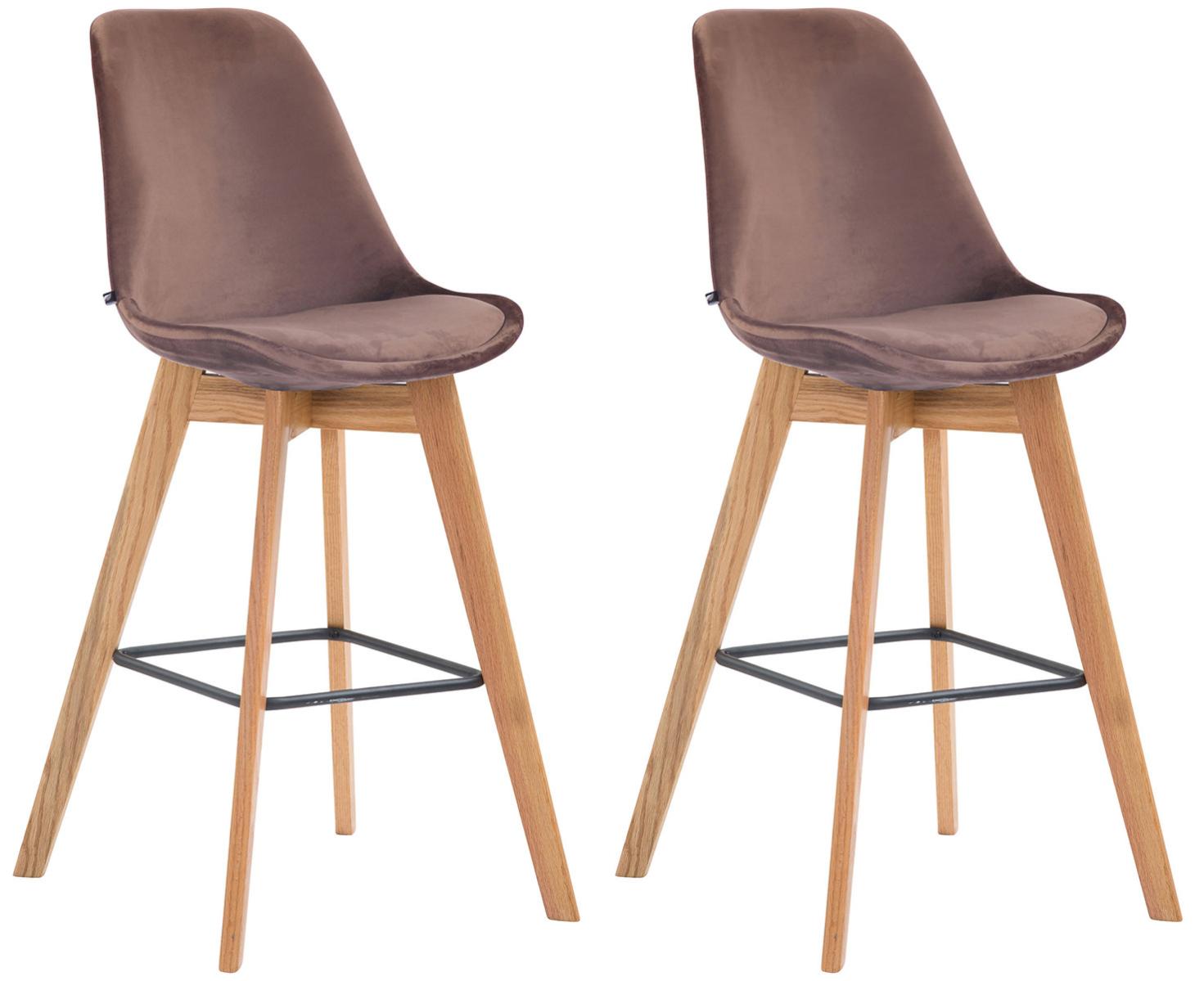 Set 2 Sgabelli Alti Scandinavi Metz In Velluto E Legno marrone|natura ...