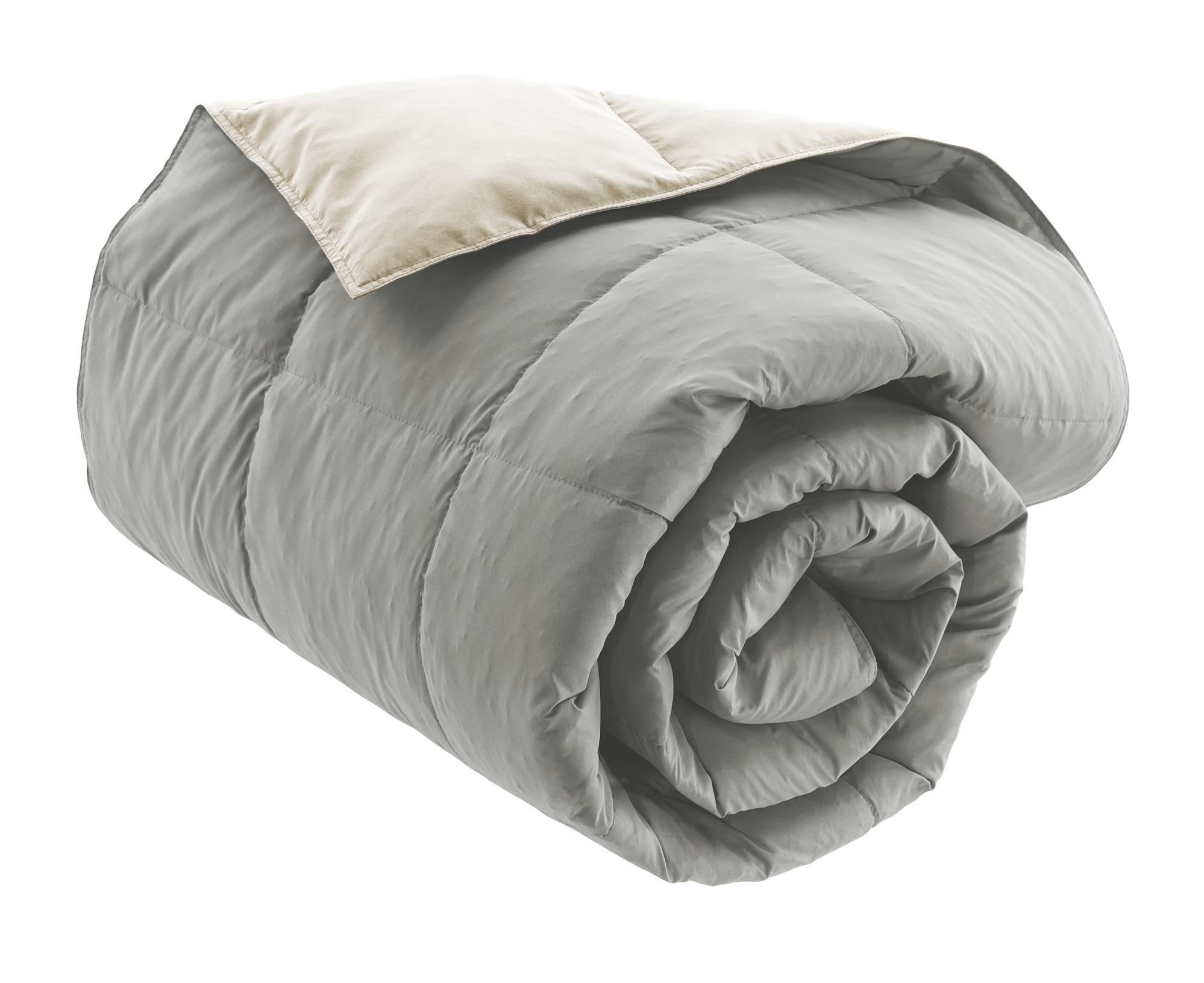 PIUMINO IN PIUMA NATURALE BICOLORE GRIGIO/ECRU' PER LETTO MATRIMONIALE ...