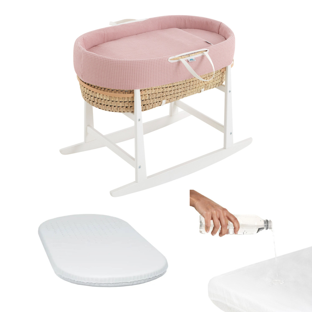 Moisés completo para bebé (vestidura de algodón Gofre Rose + colchón ...