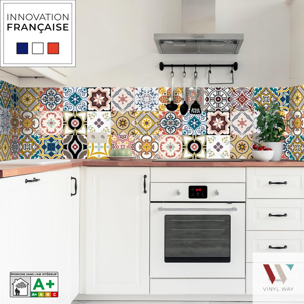 8 carreaux adhésifs 20x20cm Cécile / Carreaux de ciment multicolore ...