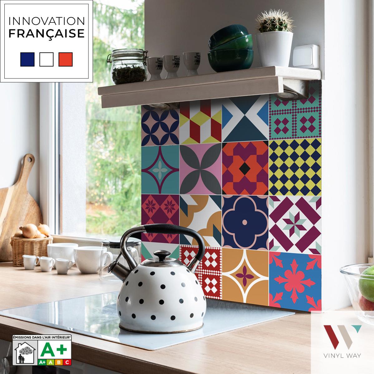 8 carreaux adhésifs 20x20cm Alison / Carreaux de ciment multicolore ...