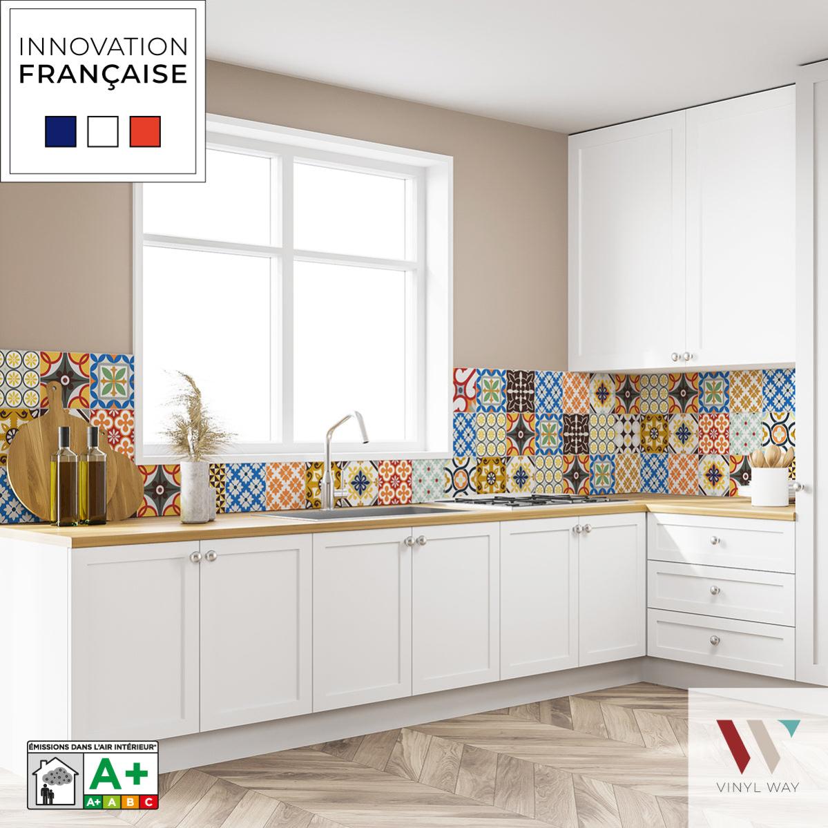 8 carreaux adhésifs 20x20cm Lolita / Carreaux de ciment multicolore ...