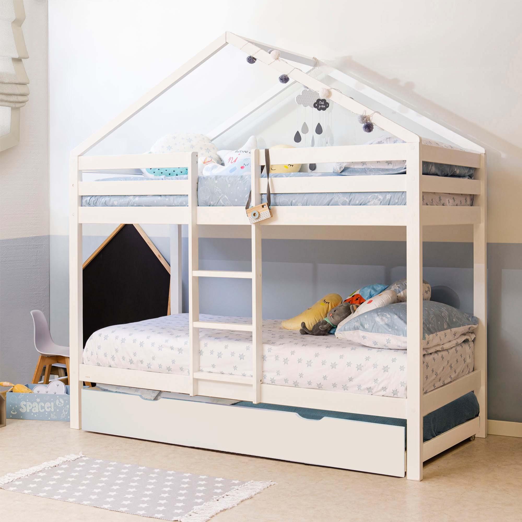 Letto a castello bambini casetta legno Happy bianco 90x190/90x190cm ...