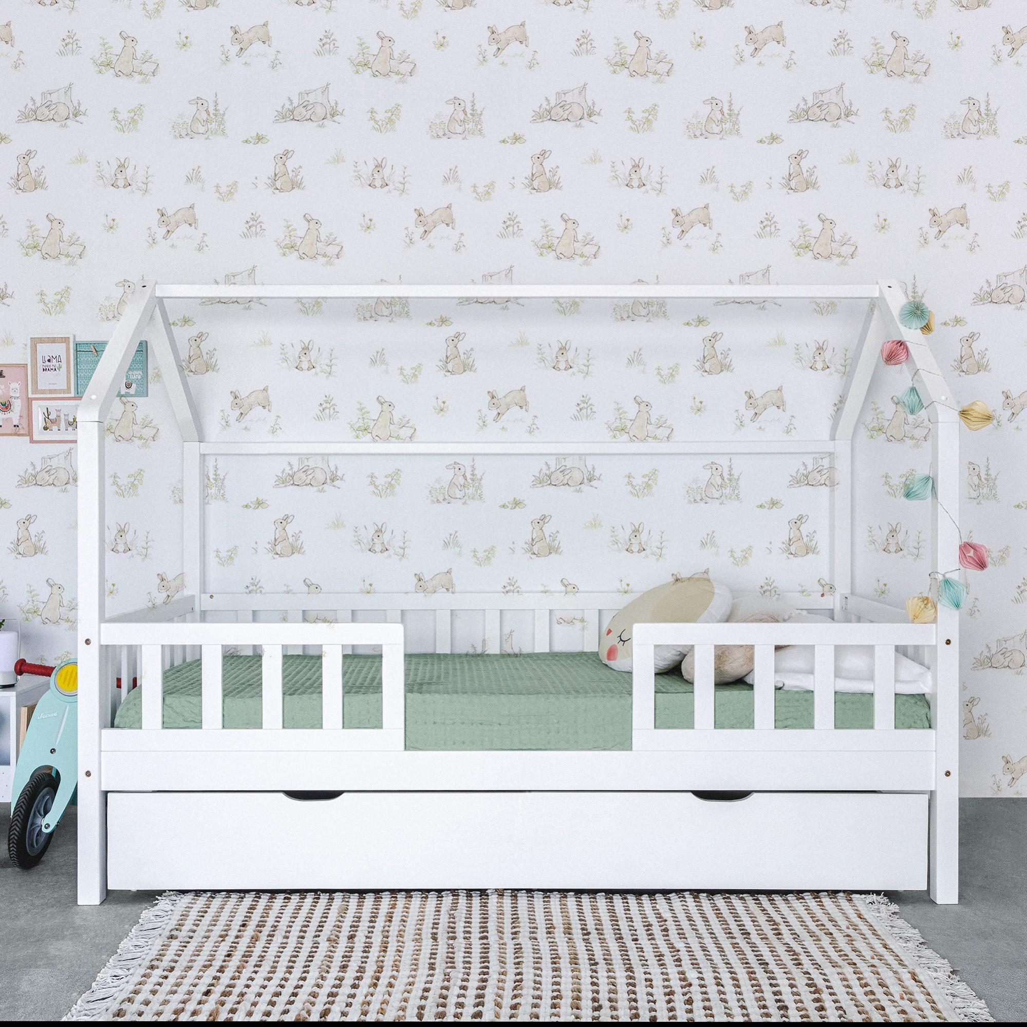 Letto bambini Montessori casetta con Ringhiera Sawyer 90x190cm - LETTO ...