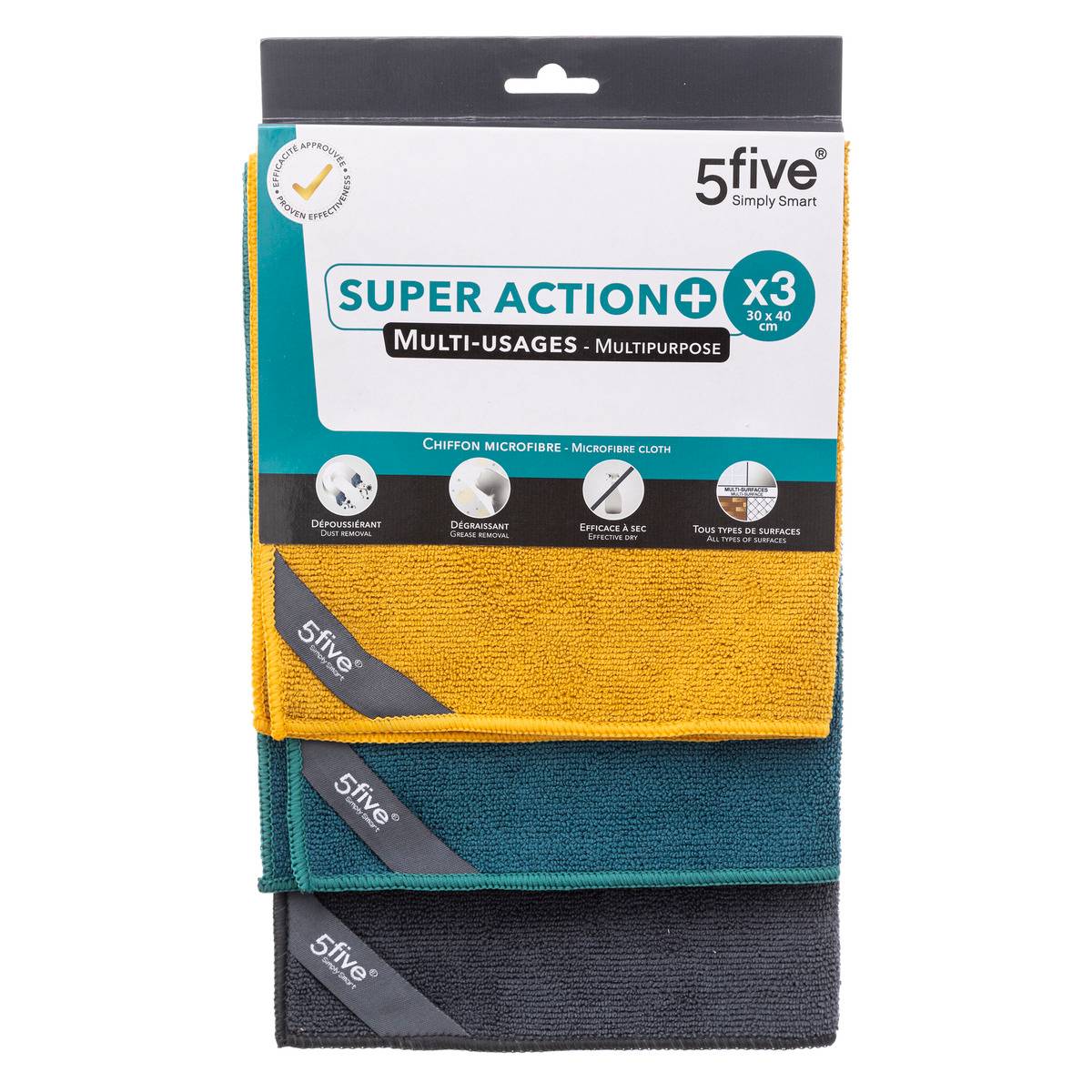 5five - 3 chiffons microfibre 30x40cm | Leroy Merlin