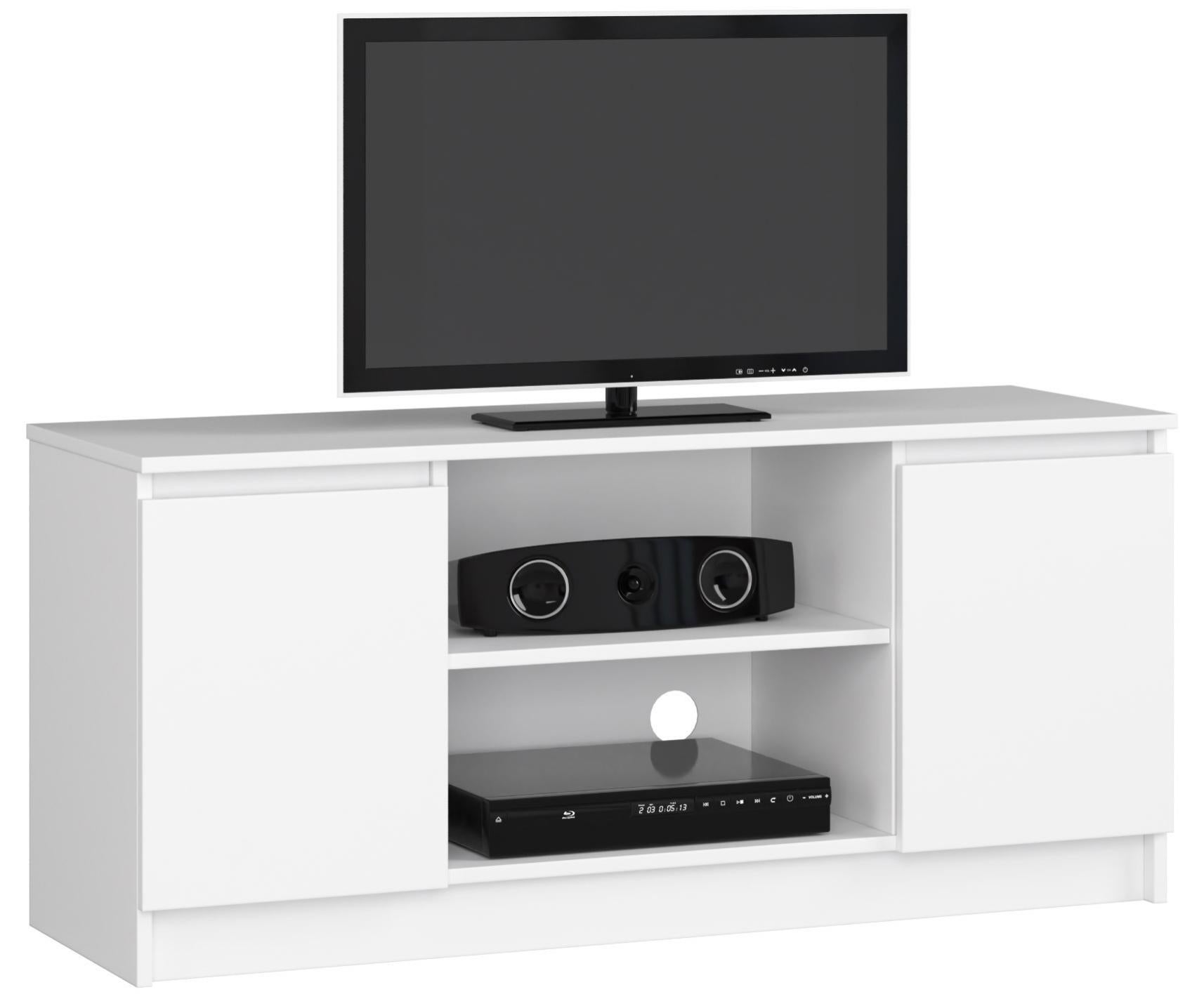 Meuble TV pour salon AKORD Blanc 120 cm 2 portes façade Blanche 2 ...