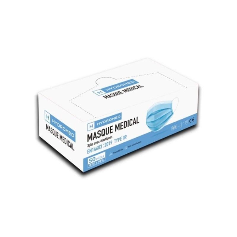 Masque chirurgical Type IIR - Bleu - Hydromed - Boîte De 50 Masques ...