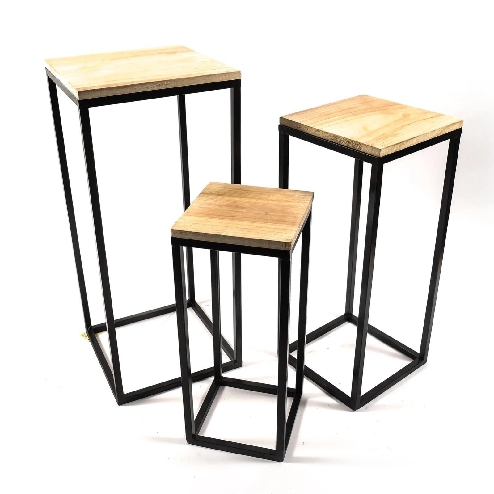 Set 3 Tavolini in metallo e Legno per arredamento interno ed esterno ...