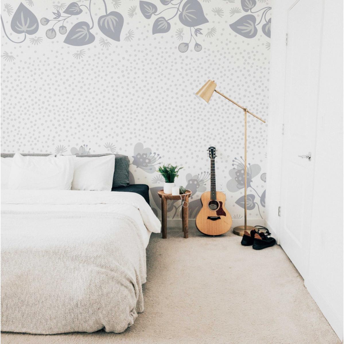 Papier peint panoramique frise fleurs grimpantes Gris 510x250cm | Leroy ...