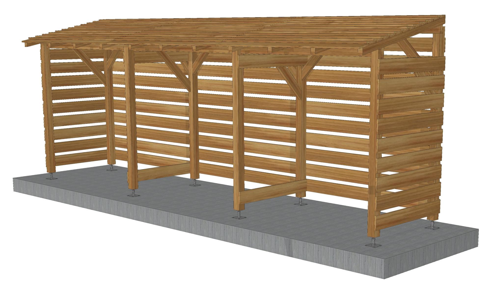 Abri bûches en bois de 6m classe 3 (bucher), couvert & avec fond ...