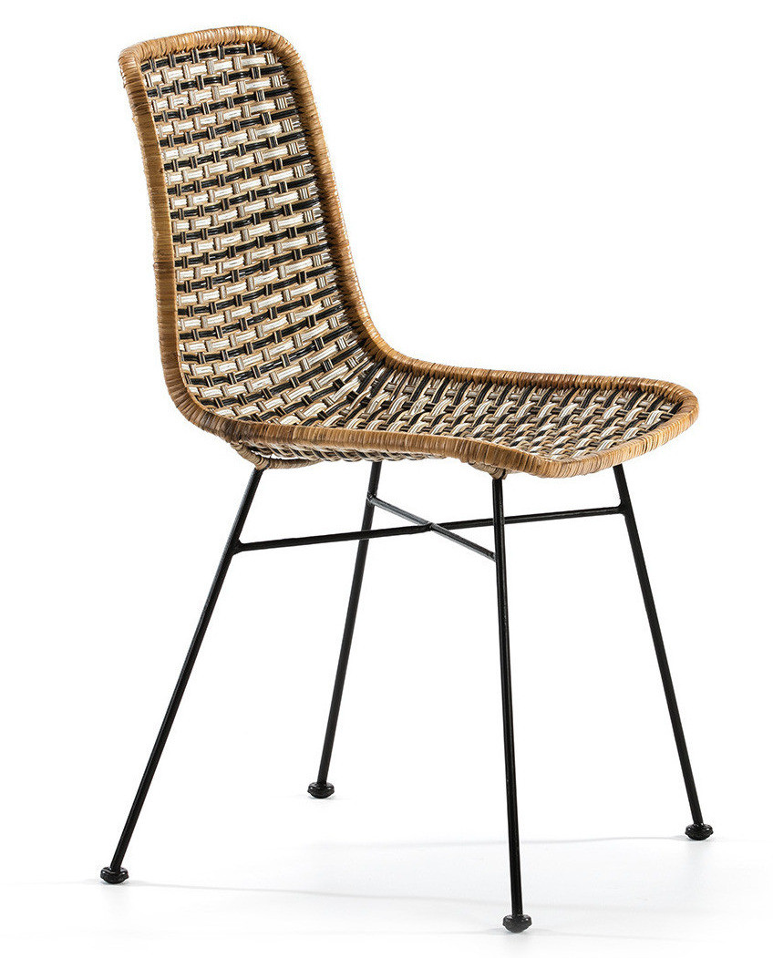 Chaise osier tissé noir et blanc pieds métal noir Ublen | Leroy Merlin