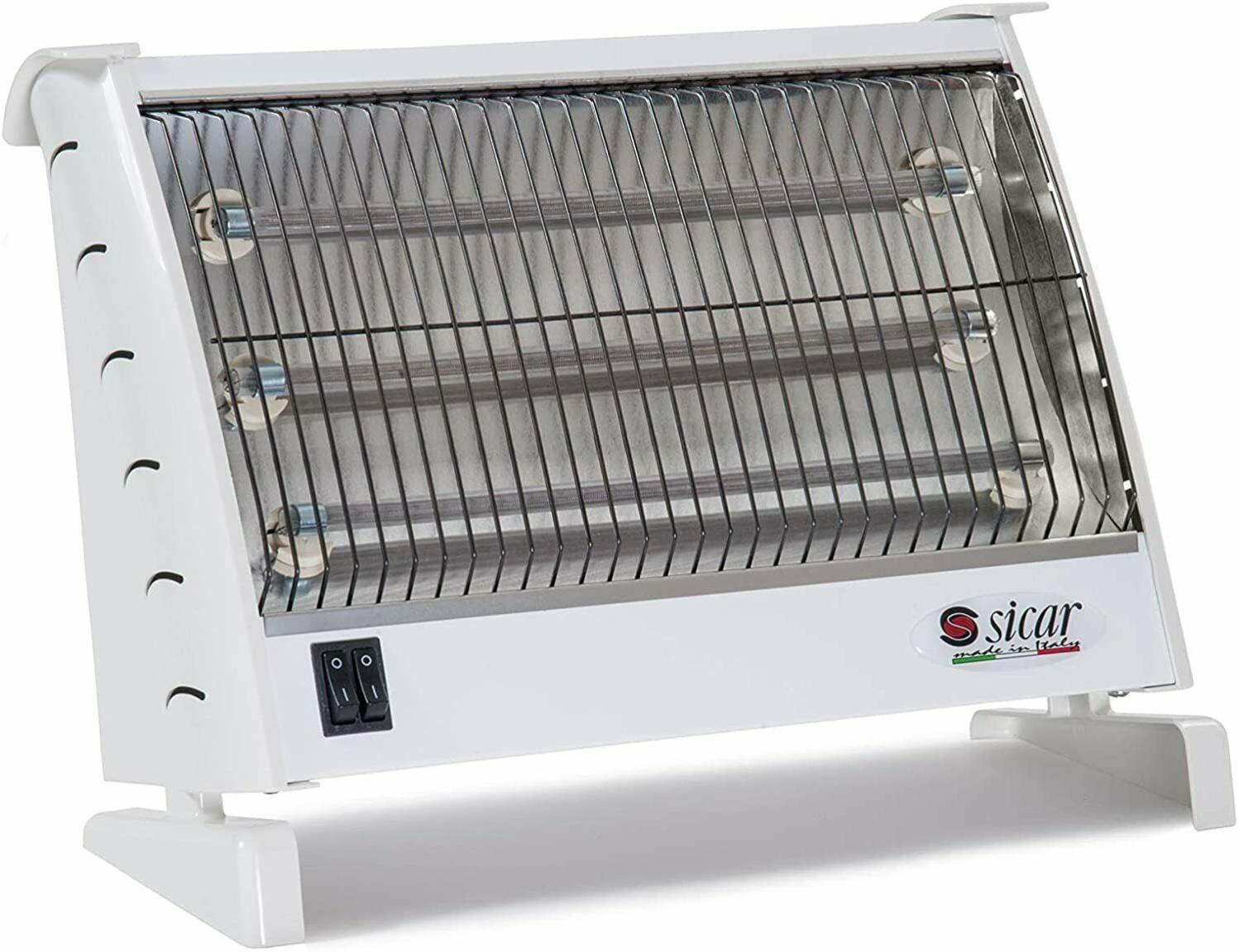 STUFETTA STUFA ELETTRICA AL QUARZO 1800W 3 CANDELE Bianca CALORE Sicar ...