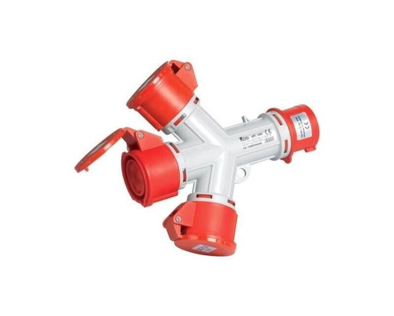 SPINA ADATTATORE TRIPLO CEE ROSSO 1415 ROSI IP44 5POLI 3P+N+E 380V 16A ...