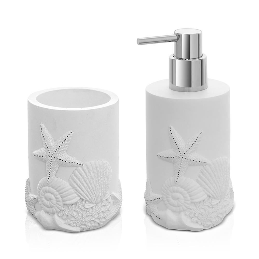 Set bagno con dispenser sapone e portaspazzolino da appoggio in resina ...