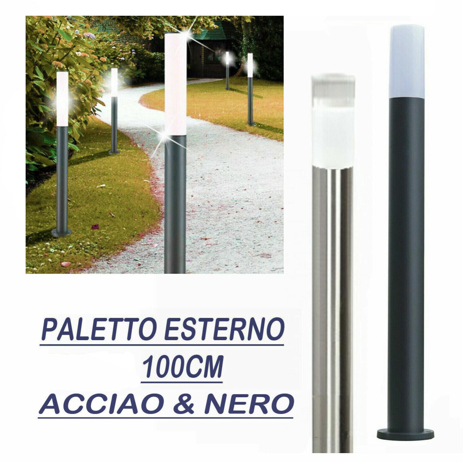 PALO LED 100CM E27 PALETTO 220V LAMPIONE ESTERNO NERO ACCIAIO PER ...