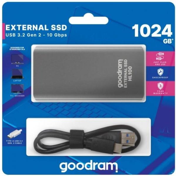 Goodram Hard disk esterno USB Type-c 1TB Goodram SSDPR-HL100-01T Black ...