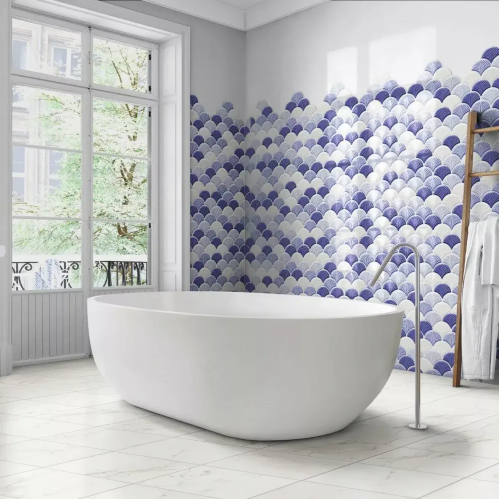 Azulejo porcelánico escama de pez Scale Shell Blue 30.7×30.7 cm | Leroy ...