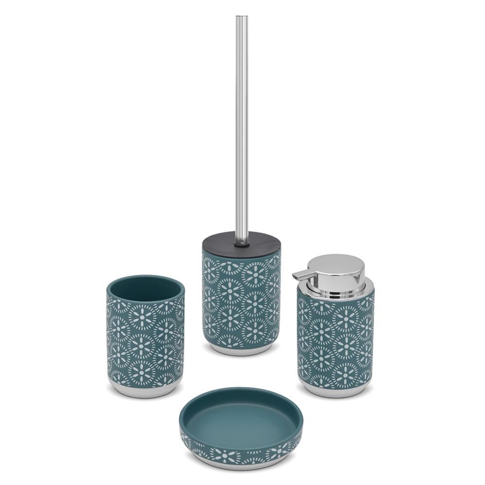 Set accessori bagno da appoggio 4 pezzi in ceramica turchese cobalto ...
