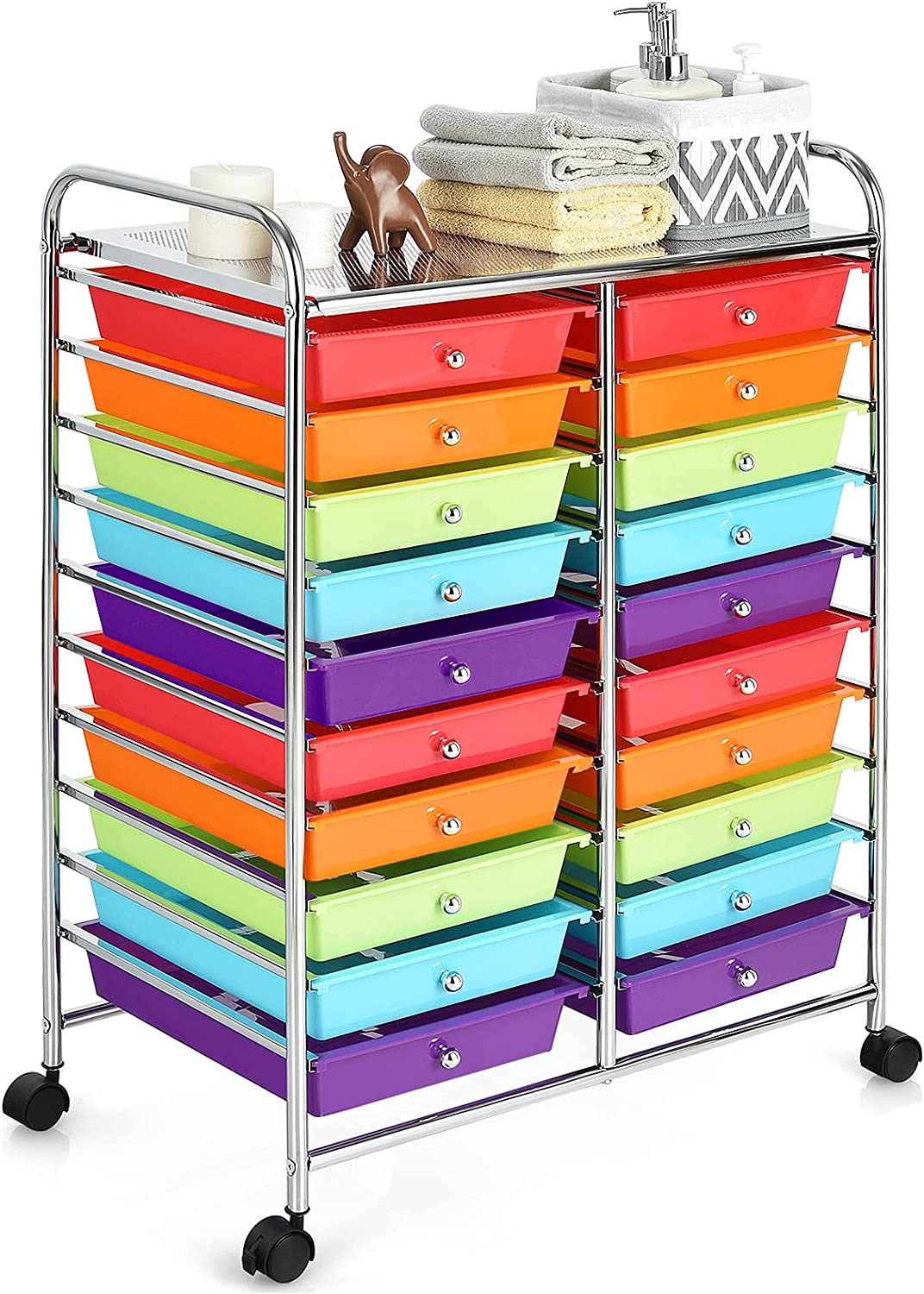 Tour de rangement sur roulettes avec 20 tiroirs 64 x 39 x 88 cm chariot ...