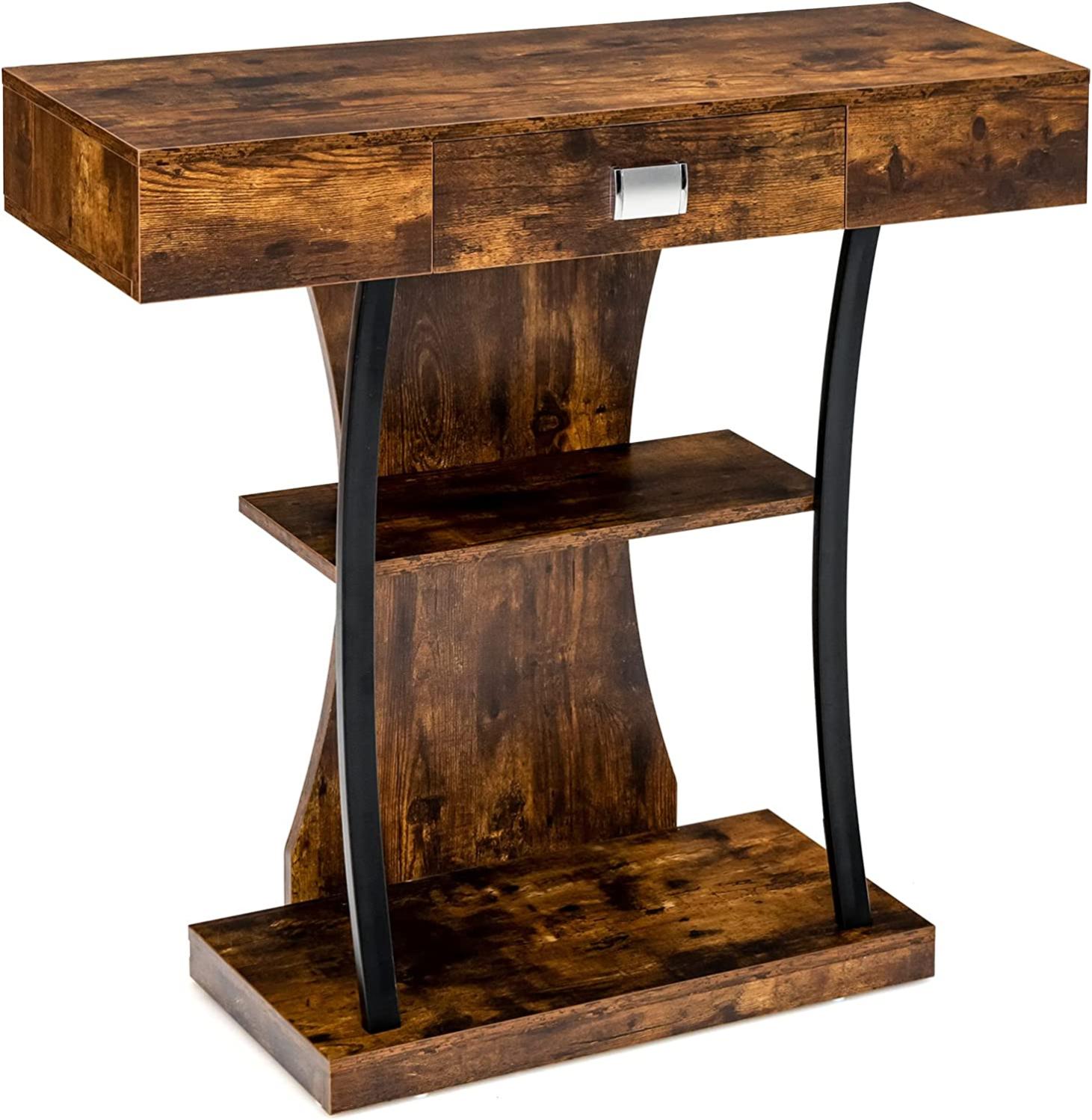 Table de Console à 3 Étagères avec Tiroir et Dispositif Anti ...