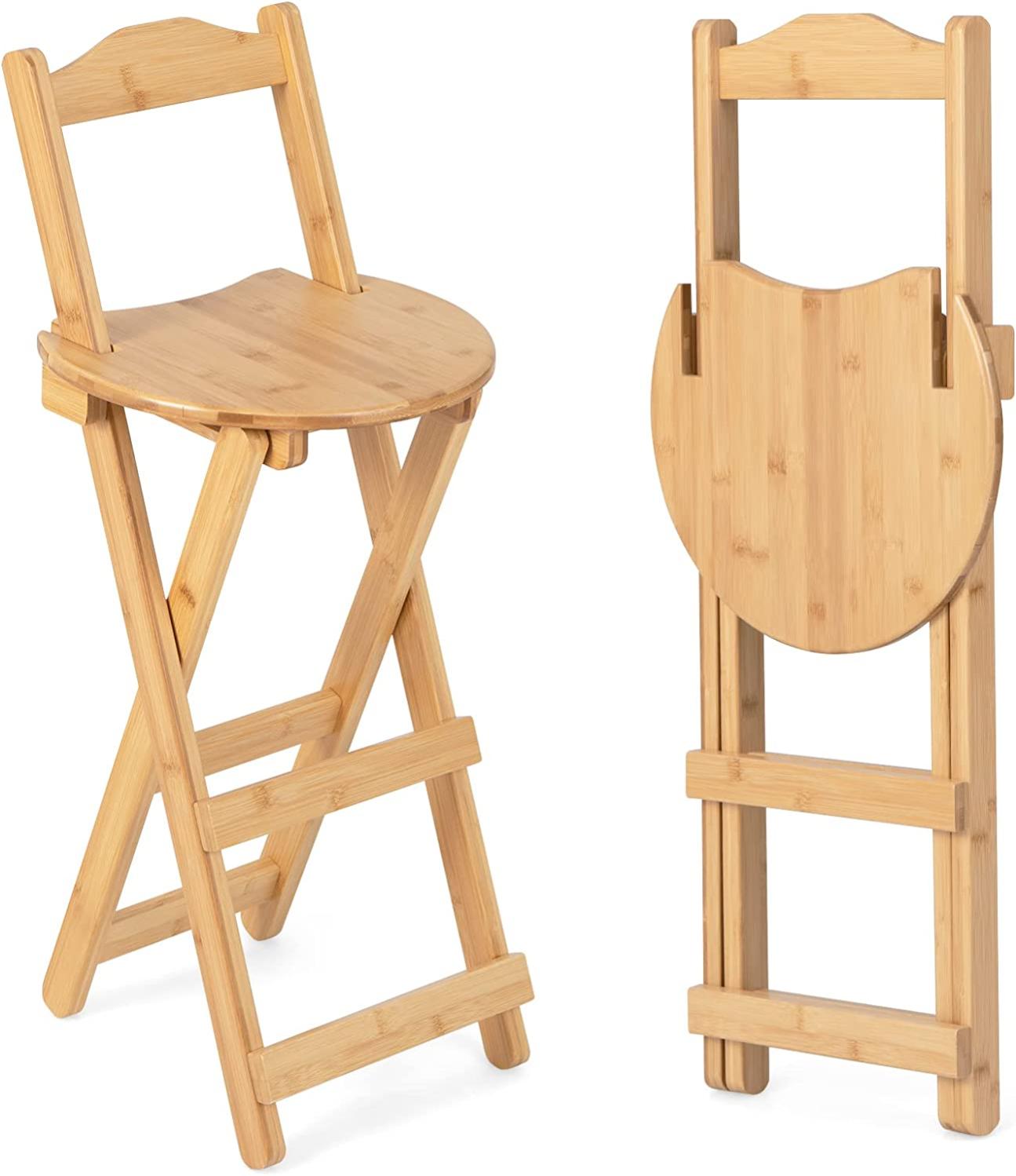 Lot de 2 Tabourets de Bar Pliants en Bambou, Tabouret Haut Chaise Bar ...