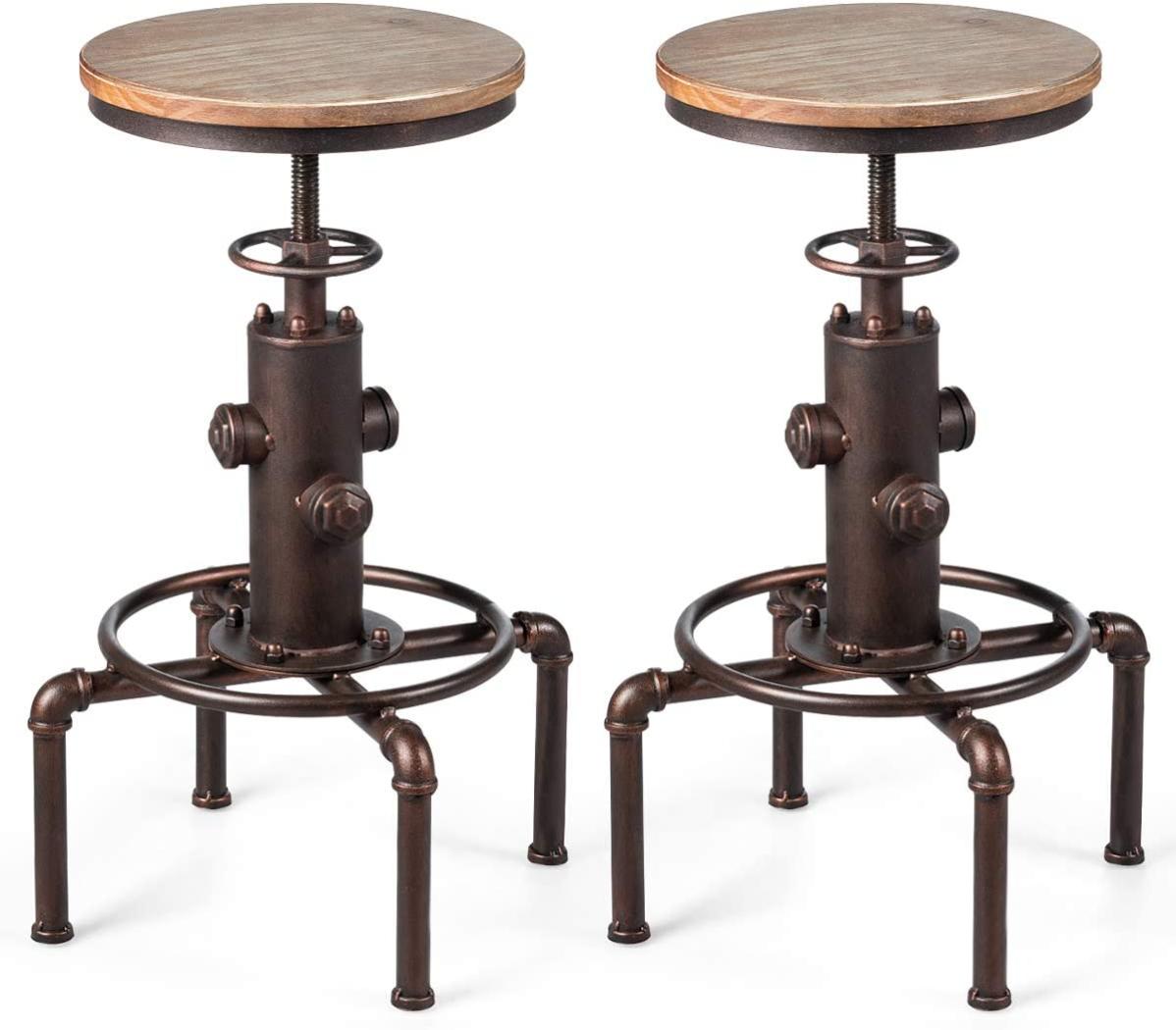 Tabouret de bar vintage, hauteur réglable 60-75cm avec repose-pied et ...