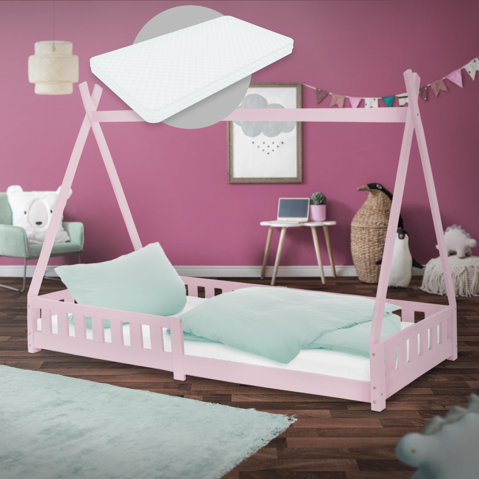 Lettino per bambini tenda indiana in legno rosa con sponde 200x90 cm ...