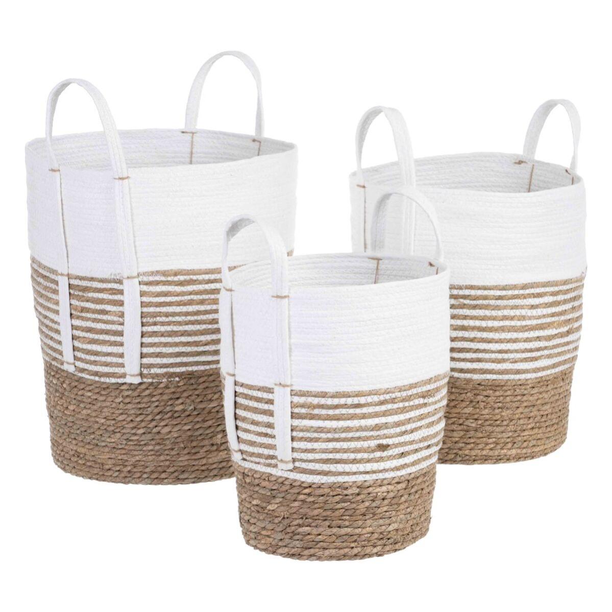 Lot de paniers 42 x 42 x 48 cm Naturel Blanc Fibre naturelle (3 Pièces ...